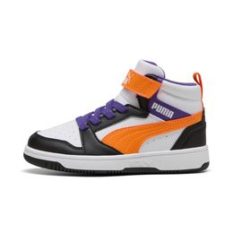 Puma Kinder Sneaker "REBOUND V6 MID AC+ PS", Gr. 28, orange, Synthetik, mehrfarbig, Schuhe, mit leicht profilierter Gummilaufsohle, mit