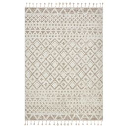Teppich OTTO HOME, B:80cm H:11mm L:150cm, beige, Kunstfaser, Wohnzimmer, Teppiche, "Ribeyret", mit Fransen, Hoch-Tief-Struktur, Woll-Look,
