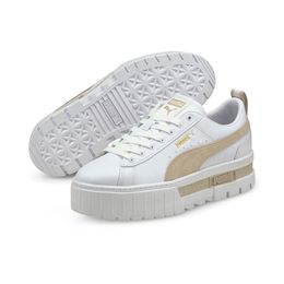 Puma Damen Sneaker "MAYZE LTH WN'S", Gr. 40, wei&szlig;, Leder, Synthetik, unifarben, Schuhe, mit Plateau-Sohle, herausnehmbare Innensohle