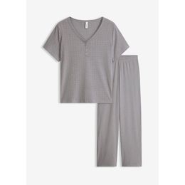 bonprix Hausanzug aus Rippe mit Viskose, grau, Gr.48/50 (XL), Gem&uuml;tlicher Hausanzug mit Druckkn&ouml;pfen, aus Viskose