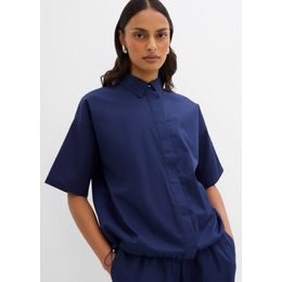 bonprix Oversize-Bluse aus reiner Baumwolle, blau, Gr.38, Oversize-Bluse mit verstellbaren Gummibund und verdeckter Knopfleiste vorne, 100% Baumwolle