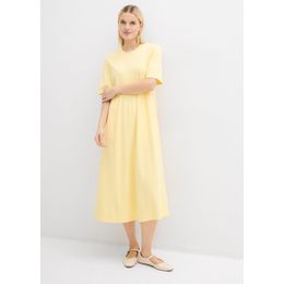 bonprix Jerseykleid aus reiner Baumwolle, gelb, Gr.44/46 (L), Ausgestelltes Jerseykleid mit seitlichem Schlitz, hohem Rundhals und Halbarm, 100% Baumwolle (organic)