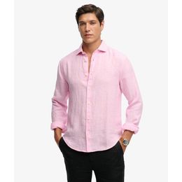 Superdry Herren Riviera Leinenhemd mit Langen &Auml;rmeln Pink - Gr&ouml;&szlig;e: S 1041009500690J3B001