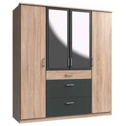 Kleiderschrank wimex "Click", grau (struktureichefarben hell, graphitfarben), B:180cm H:199cm T:58cm, Schr&auml;nke, Kleiderschrank Dreht&uuml;renschrank, mit Spiegel