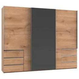 Schwebet&uuml;renschrank wimex "Level by fresh to go", grau (plankeneichefarben, grauglas), B:300cm H:236cm T:65cm, Schr&auml;nke, Schwebet&uuml;renschrank, mit Glast&uuml;r