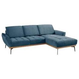 Ecksofa exxpo - SOFA FASHION "Palic, inkl. R&uuml;ckenverstellung, bequem, elegant, Breite 245cm, L-Form", blau (denim), B:245cm H:87cm T:185cm, Webstoff Premium: 67% Polyester, 33% Baumwolle;Webstoff: 100% Polyester;Velours: 100% Polyester, Sofas, Ecksofa, vom Sofa zum Hochlehner. Hohe F&uuml;&szlig;e und Holzblende als Designmerkmal
