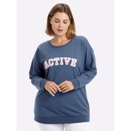 sheego Gro&szlig;e Gr&ouml;&szlig;en Sweatshirt mit Flockprint, rauchblau-hellblau-bedruckt, Gr&ouml;&szlig;e 52/54 - Damen