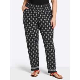 sheego Gro&szlig;e Gr&ouml;&szlig;en Schlupfhose mit Ornament-Print, schwarz-ecru-bedruckt, Gr&ouml;&szlig;e 50 - Damen