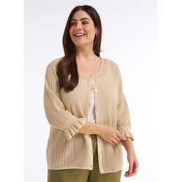 sheego Gro&szlig;e Gr&ouml;&szlig;en Ajourstrickjacke mit Glanzgarn-Effekt, champagner-goldfarben, Gr&ouml;&szlig;e 48/50 - Damen