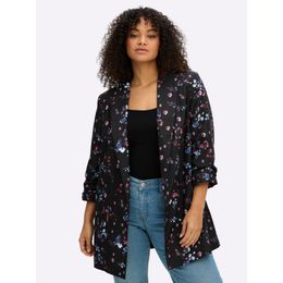 sheego Damen Blazer mit Blumen-Alloverprint, schwarz-koralle-bedruckt, Gr&ouml;&szlig;e 46