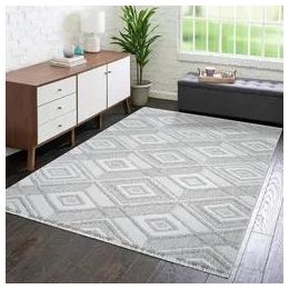 Teppich Carpet City "LINDO 8875", beige, B:200cm H:11mm L:290cm, Obermaterial: 100% Polyester, Teppiche, Teppich, Kurzflor, Hochtief-Muster/ 3D-Effekt, Fransen, Boho-Stil, Wohnzimmer