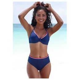 B&uuml;gel-Bikini-Top s.Oliver "Junis", Damen, Gr. 42, Cup F, blau (marine), Recycling-Polyamid, kontrastfarbene Details, unifarben, Bikini-Oberteile, mit geflochtenen Details