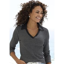 Vivance Langarm-Poloshirt 'aus strukturierter Strickqualit&auml;t' mehrfarbig Gr. 36/38 f&uuml;r Damen. Mit V-Ausschnitt. Bequem. Nachhaltig.