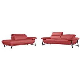 Sofa Egoitaliano "Anais, Design mit hohem Sitzkomfort, Fu&szlig;farbe schattengrau", rot, Sofas, Leder NUVOLE, Ottomane Armlehne rechts, Set, Kopfteil verstellbar, Leder NUVOLE, rot