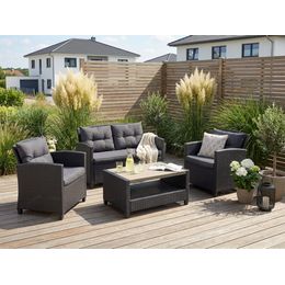 Gartenlounge-Set Konifera "St. Tropez", schwarz, Polyrattan, Sitzm&ouml;bel-Sets, Gartenm&ouml;bel-Set, Polyrattan, Stahl, Ablage unter dem Tisch, Balkonset, Loungeset, Topseller