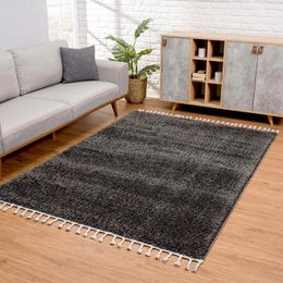Hochflor-Teppich Carpet City "Pulpy 100" Gr. 7, grau (anthrazit), B:240cm H:30mm L:340cm, Kunstfaser, Teppiche, Fransenteppich, L&auml;ufer, weich, mit Fransen, uni, viele Gr&ouml;&szlig;en, Wohnzimmer, Schafzimmer