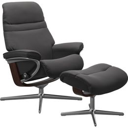 Relaxsessel stressless "Sunrise", grau (rock paloma), B:92cm H:105cm T:80cm, Leder PALOMA: PALOMA ist ein durchgef&auml;rbtes Semianilin-M&ouml;belleder mit nat&uuml;rlicher Narbung., Sessel, Relaxsessel, mit Hocker, mit Cross Base, Gr&ouml;&szlig;e S, M & L, Holzakzent Braun