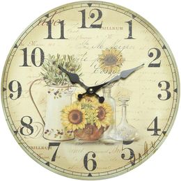 Wanduhr AMBIENTE HAUS "Sonnenblume Wanduhr 28cm", bunt, B:28cm H:28cm T:3,5cm, Wanduhren, Wanduhr