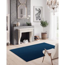 Teppich "MELLOW, Made in Belgium", blau (dunkelblau), B:200cm H:19mm L:290cm, Polyester, PRIMAFLOR-IDEEN IN TEXTIL, Teppiche, Teppich, Uni Farben, weicher Flor, waschbar