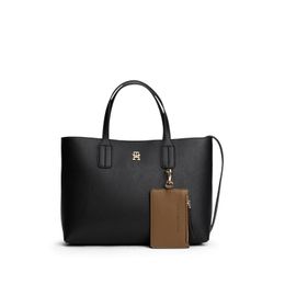 Tragetasche Tommy Hilfiger "TH ICON MINI TOTE", Gr. B/H/T: 32cm x 22,5cm x 12cm, schwarz, Lederimitat, Taschen, Damen Schultertasche, Shopper mit abnehmbarer Rei&szlig;verschlusstasche