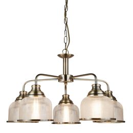 Searchlight H&auml;ngeleuchte "Bistro II 5Lt Pendant -Antique Brass & Holophane Style Glass", antikmessing und klar, 5, &Oslash; 58cm H: 34cm, 1 Stk., Leuchten, H&auml;ngeleuchte