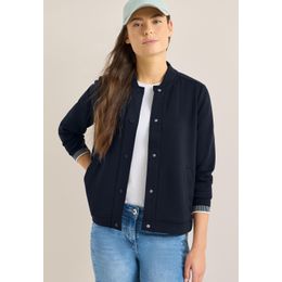 Kurzjacke Cecil, Damen, Gr. L (42), universal blau, Stoff, 83% Polyester, 13% Viskose, 4% Elasthan, unifarben, comfort fit normal, hoch geschlossener Ausschnitt, Rippb&uuml;ndchen, Jacken Kurzjacke, mit Stehkragen