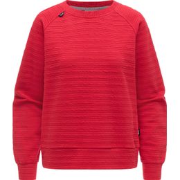 Rundhalspullover Ragwear "Joann Crepe", Damen, Gr. XS (34), rot, Material: 65% Baumwolle, 27% Polyester, 6% Viskose, 2% Elasthan, l&auml;ssig geschnitten h&uuml;ftlang, Rundhals, &Auml;rmel ohne &Auml;rmelschlitz B&uuml;ndchen, Pullover Rundhalspullover, Leichter Pullover mit gestreifter Pr&auml;gung