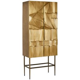 Ambia Home Highboard, Gold, Hellbraun, Messing, Holzwerkstoff, Abstraktes, 3 F&auml;cher, 75x180x40 cm, Wohnzimmer, Kommoden & Sideboards, Highboards