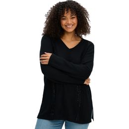 sheego Damen Ajourpullover mit Zopfmuster-Details schwarz Gr&ouml;&szlig;e 56/58