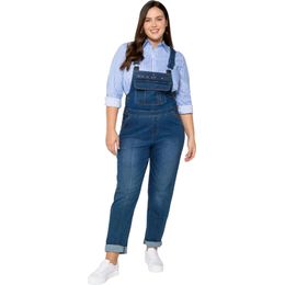 sheego Damen Jeanslatzhose mit elastischem Einsatz blue used denim Gr&ouml;&szlig;e 58