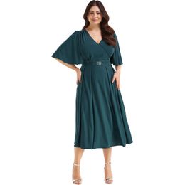 sheego Damen Abendkleid mit Stickerei am Taillenbund petrol Gr&ouml;&szlig;e 40