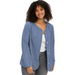 sheego Damen Boucl&eacute;jacke mit Schmuckkn&ouml;pfen jeansblau Gr&ouml;&szlig;e 58