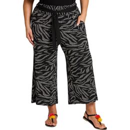 sheego Damen Culotte mit Bl&auml;tterprint und Bindeg&uuml;rtel schwarz-ecru-bedruckt Gr&ouml;&szlig;e 58
