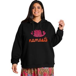 sheego loves miss goodlife Damen Hoodie mit Statementprint schwarz-pink-bedruckt Gr&ouml;&szlig;e 40