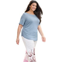 sheego Damen Shirt mit Drapierungen in der Taille bleu Gr&ouml;&szlig;e 52/54