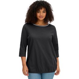 sheego Damen 3/4-Arm-Shirt mit Glitzergarn am Ausschnitt schwarz Gr&ouml;&szlig;e 56/58