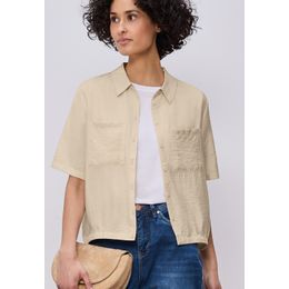 Hemdbluse Street One, Damen, Gr. 38, smoke beige, Stoff, 88% Viskose, 12% Polyamid, unifarben, normal normal, V-Ausschnitt, B&uuml;ndchen, Blusen Hemdbluse, mit Materialmix