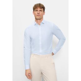 Businesshemd OLYMP "OLYMP Level Five garment washed, body fit, Kent", Herren, Gr. 38, Normaler Arm, hellblau, 57% Leinen, 43% Baumwolle, Hemden