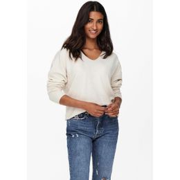 V-Ausschnitt-Pullover Only "ONLRICA LIFE L/S V-NECK PULLO KNT NOOS", Damen, Gr. M, braun (birch melange), Strick, Obermaterial: 93% Polyester, 4% Nylon, 3% Elasthan, meliert, regular fit normal, V-Ausschnitt, Rippstrickb&uuml;ndchen, Pullover, Materialmix, regular fit
