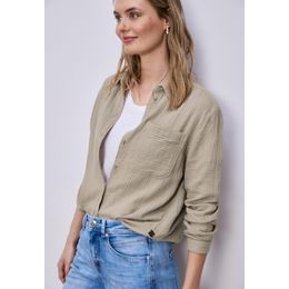 Hemdbluse Street One, Damen, Gr. 44, timeless beige, Web, 100% Baumwolle, unifarben, normal normal, V-Ausschnitt, B&uuml;ndchen, Blusen Hemdbluse, aus reiner Baumwolle