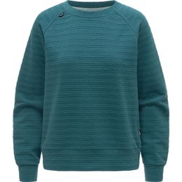 Rundhalspullover Ragwear "Joann Crepe", Damen, Gr. XS (34), dunkelpetrol, Material: 65% Baumwolle, 27% Polyester, 6% Viskose, 2% Elasthan, l&auml;ssig geschnitten h&uuml;ftlang, Rundhals, &Auml;rmel ohne &Auml;rmelschlitz B&uuml;ndchen, Pullover Rundhalspullover, Leichter Pullover mit gestreifter Pr&auml;gung