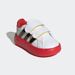 Klettschuh adidas Sportswear "ADIDAS X MICKY MAUS KIDS GRAND COURT", Kinder, Gr. 26, cloud wei&szlig;, core schwarz, bold gold, Synthetik, Schuhe Klettschuh, f&uuml;r Kinder