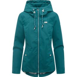 Outdoorjacke Ragwear "Monadde", Gr. L (40), ocean gr&uuml;n, Obermaterial: 100% Polyester; Innenfutter 100% Polyester, figurumspielend h&uuml;ftbedeckend, hoch geschlossener Ausschnitt, &Auml;rmel mit &Auml;rmelschlitz ohne B&uuml;ndchen mit Druckknopf, Jacken Outdoorjacke, Wasserdichte &Uuml;bergangsjacke mit Kapuze