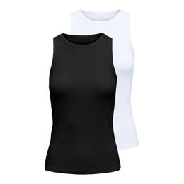 Tanktop Only "ONLSALLY TANK TOP 2 PACK CS JRS", Damen, Gr. XS, schwarz pack:hellwei&szlig;, Jersey, Obermaterial: 95% Baumwolle, 5% Elasthan, unifarben, slim fit normal, Rundhals, Tops Tanktop