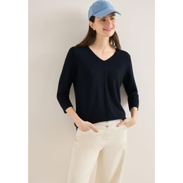 Strickpullover Cecil, Damen, Gr. L (42), universal blau, Web, 60% Baumwolle, 40% Viskose, unifarben, comfort fit normal, V-Ausschnitt, Rippb&uuml;ndchen, Pullover Strickpullover, im soften Baumwoll-Mix