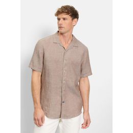 Kurzarmhemd OLYMP "OLYMP Casual, regular fit, Reverskragen", Herren, Gr. XL, Normaler Arm, braun, 100% Leinen, Hemden