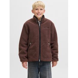 Jack & Jones Fleecejacke JACK & JONES JUNIOR "JORNORREBRO TEDDY JACKET JNR", Jungen, Gr. 140, deep mahogany, Fleece, Obermaterial: 100% Polyester, gemustert, regular fit, Jacken Fleecejacke, Mit stylischem Muster