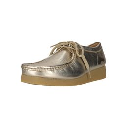 Schn&uuml;rschuh Clarks "Wallabee EVO", Damen, Gr. 41, goldfarben, Leder, Schuhe Schn&uuml;rschuh, mit Krepp-Effekt an der Sohle