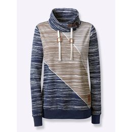 WITT Damen Sweatshirt mit elastischen B&uuml;ndchen, dunkelblau-ecru-bedruckt, Gr&ouml;&szlig;e 46