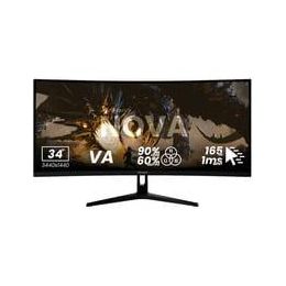 Arozzi Nova 34T2K165, Gaming-Monitor 86.4 cm (34 Zoll), schwarz, UWQHD, VA, Curved, HDMI, DP, Lautsprecher, 165Hz Panel